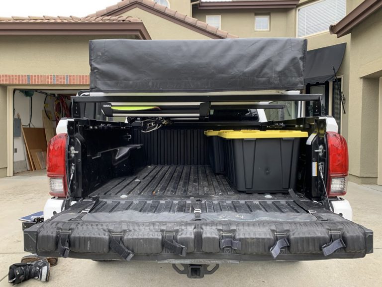 Snowboard/Ski Rack Mounted to Bed Rack on Tacoma